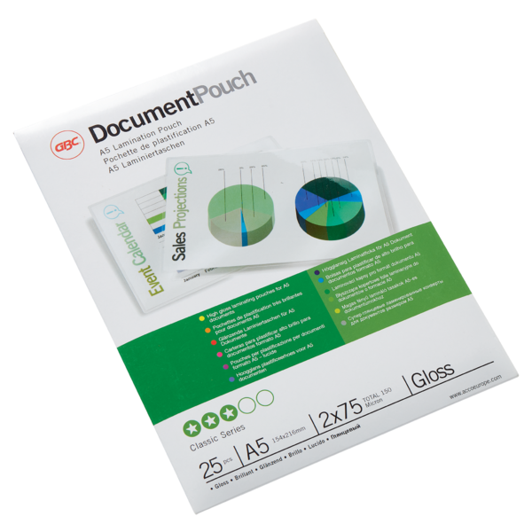 GBC Document™ Pouch Gloss A5 75 micron Clear (25) – Whiteboard Shop UK