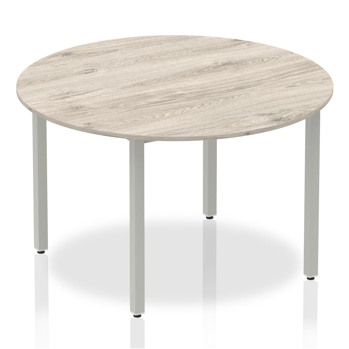 Impulse 1200mm Round Table Grey Oak Top Silver Box Frame Leg ...
