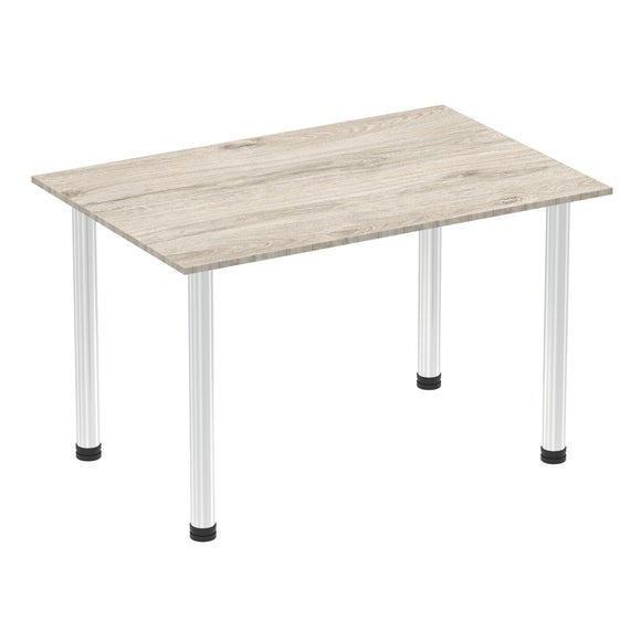 Impulse 1200mm Straight Table Grey Oak Top Chrome Post Leg – Whiteboard ...