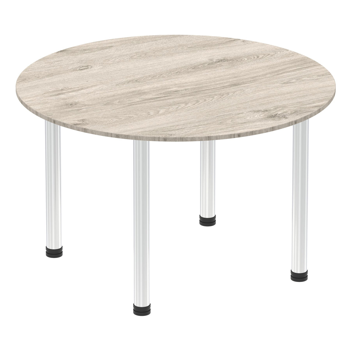 Impulse 1200mm Round Table Grey Oak Top Chrome Post Leg – Whiteboard ...